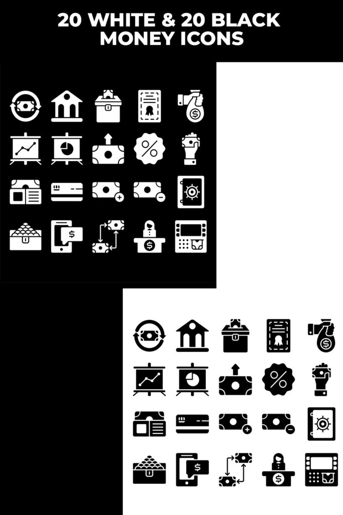 20 Black And 20 White Money Icons - MasterBundles
