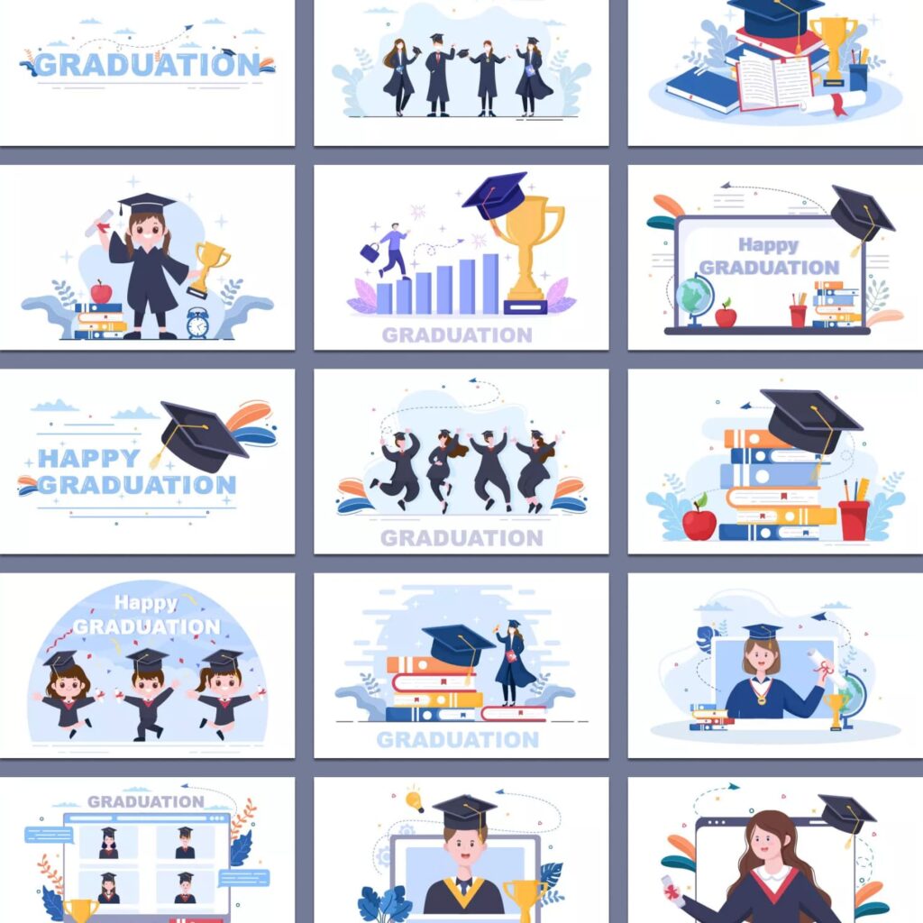 21 Online Virtual Graduation Students Celebrating Illustrations ...