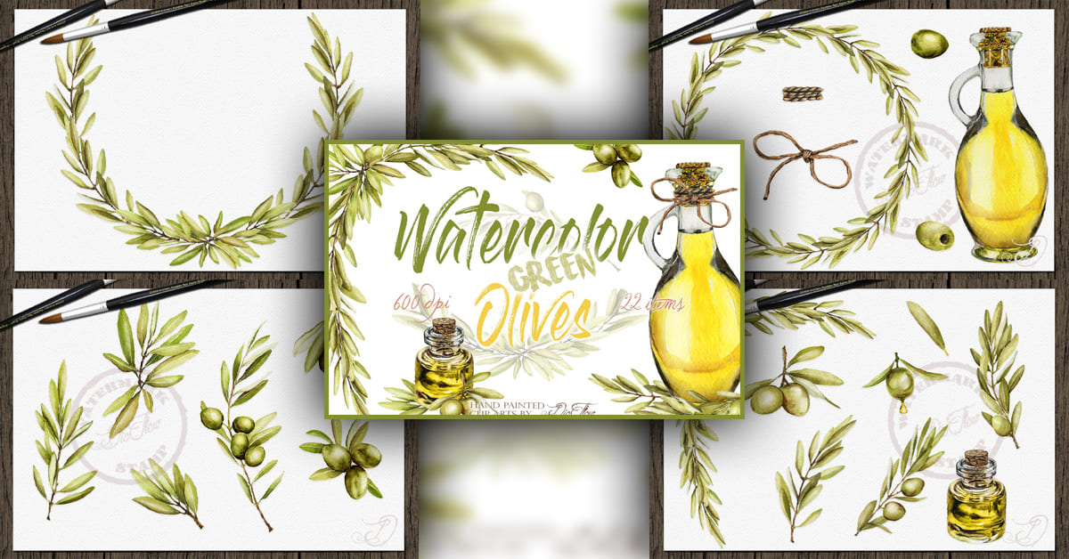 Green Olive Watercolor Clip Art – MasterBundles