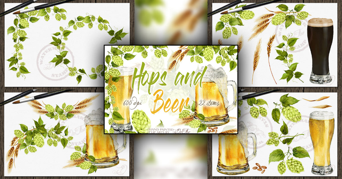 Hops And Beer Watercolor Clip Art – MasterBundles