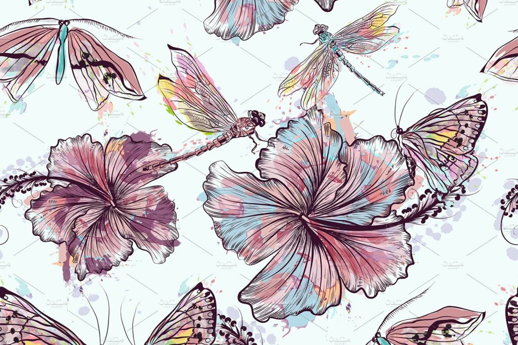 Seamless Vector Hibiscus Pattern – MasterBundles