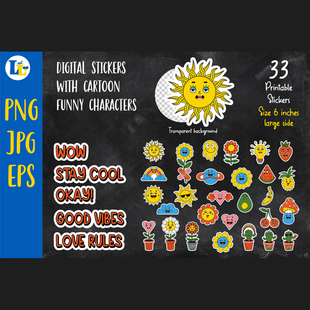 Funny characters with faces Bundle|Printable digital sticker ...