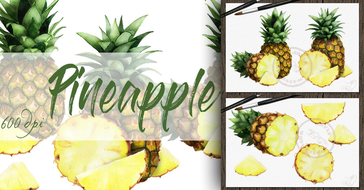 Pineapple Watercolor Clip Art – MasterBundles