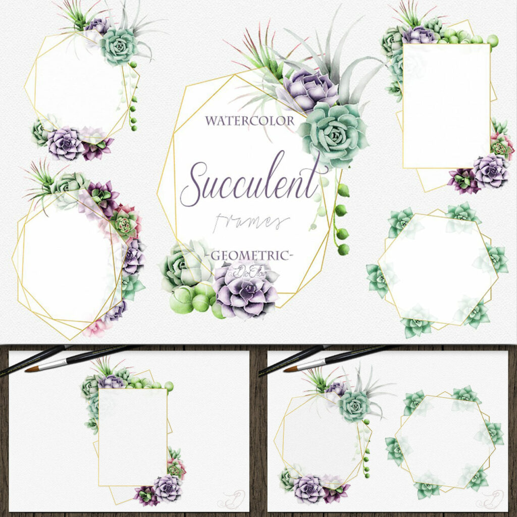 Succulent Geometric Frames Clip Art – MasterBundles