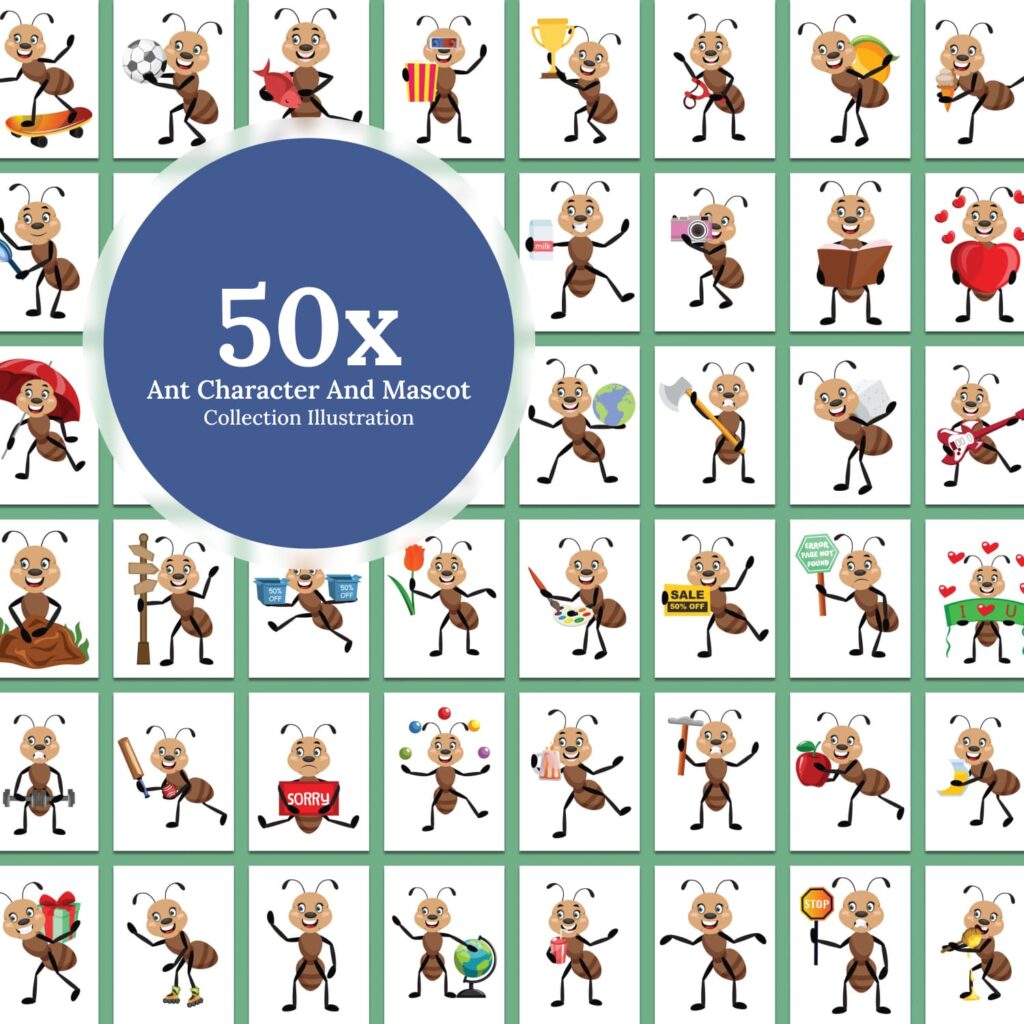 50x Ant Character and Mascot Collection illustration – MasterBundles