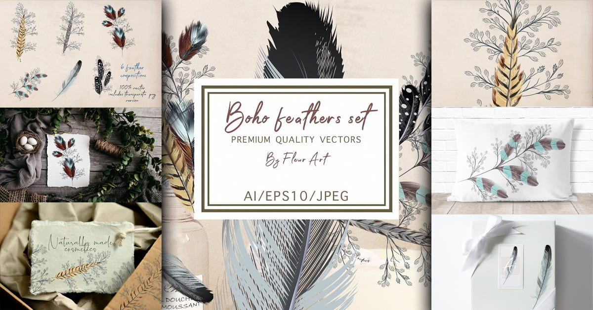Bohemian Mood Vector Feathers Set – MasterBundles