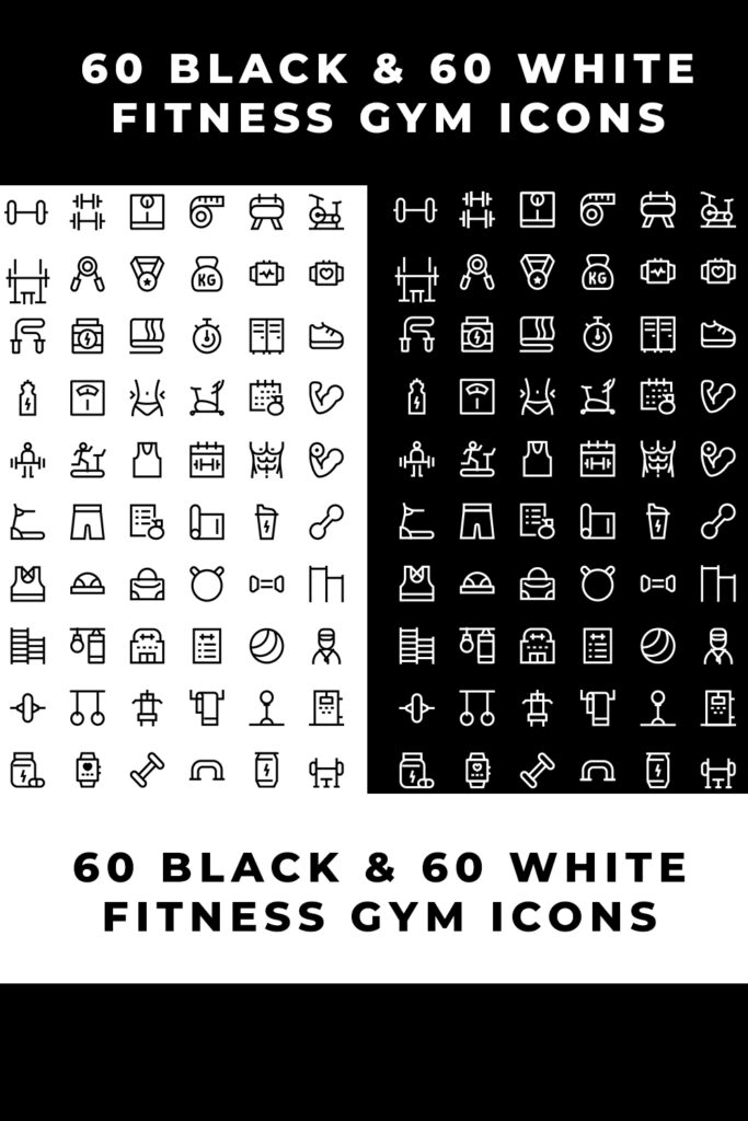 60 BLUE 60 BLACK & 60 WHITE FITNESS GYM ICONS - MasterBundles