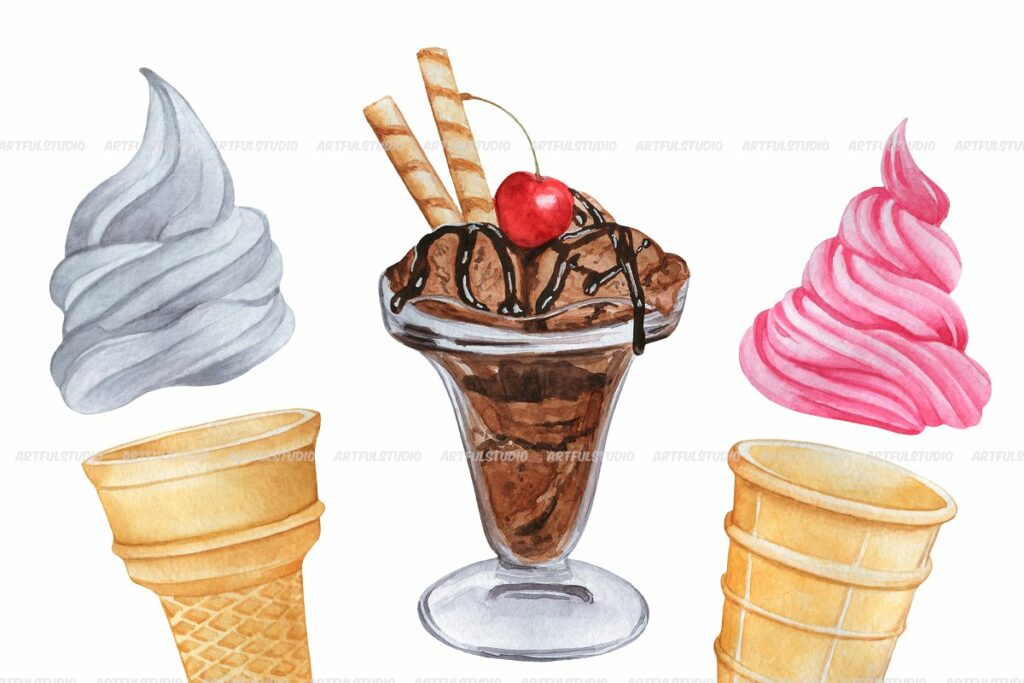 18 Watercolor Ice Cream Clipart – MasterBundles