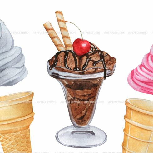 18 Watercolor Ice Cream Clipart | Master Bundles