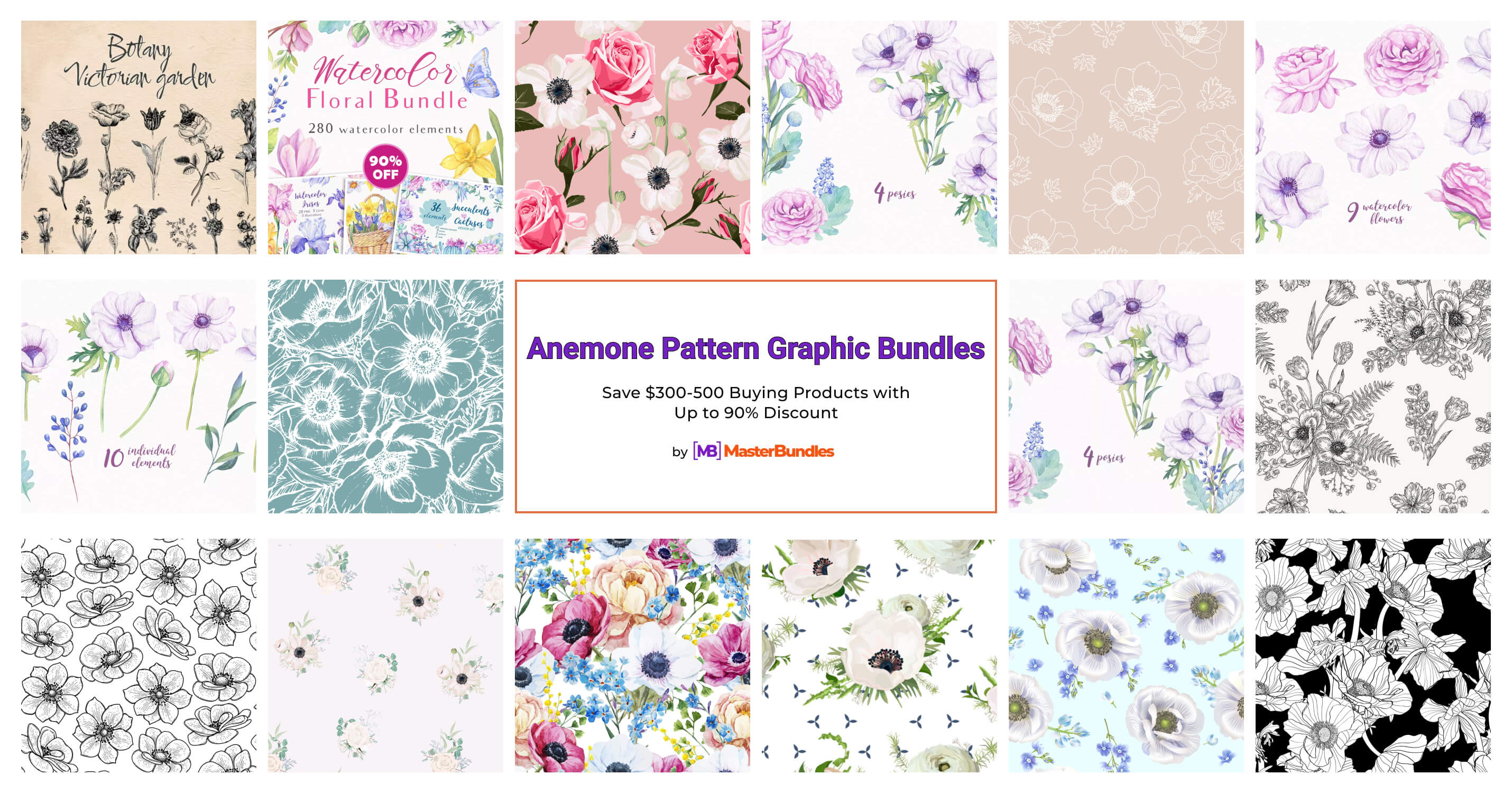 3+ Anemone Pattern Graphic Bundles for 2025 - MasterBundles