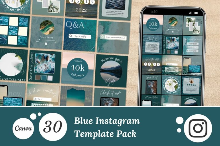 Blue Instagram Post Template Pack – MasterBundles