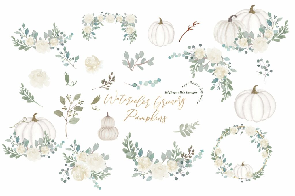 Greenery Pumpkin Bundle Clipart – MasterBundles