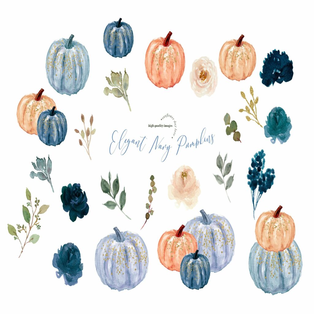 Bundle Navy Blue Pumpkin Clipart – MasterBundles