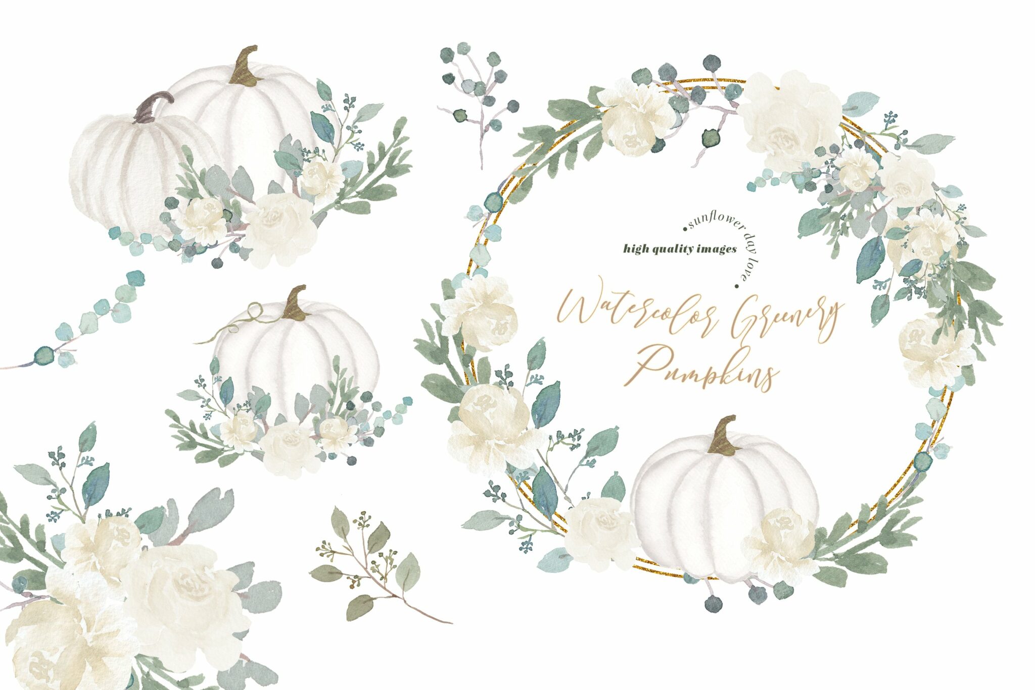 Greenery Pumpkin Bundle Clipart – MasterBundles