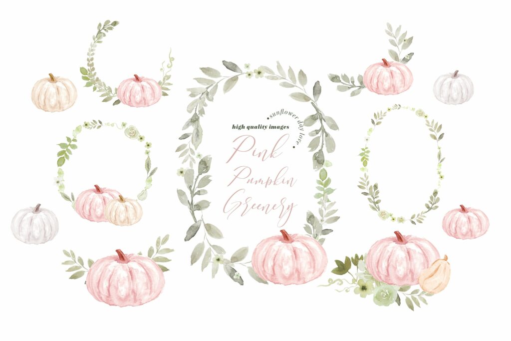 Pink Pumpkin Floral Greenery Clipart – MasterBundles