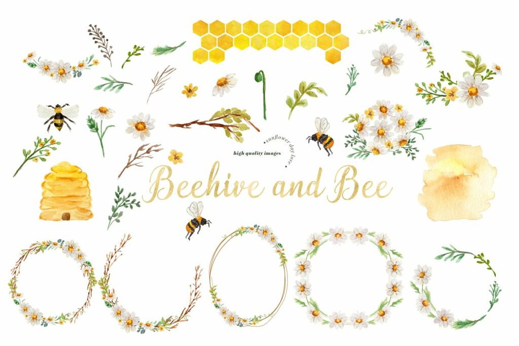 Beehive and Honey Bee Clipart – MasterBundles