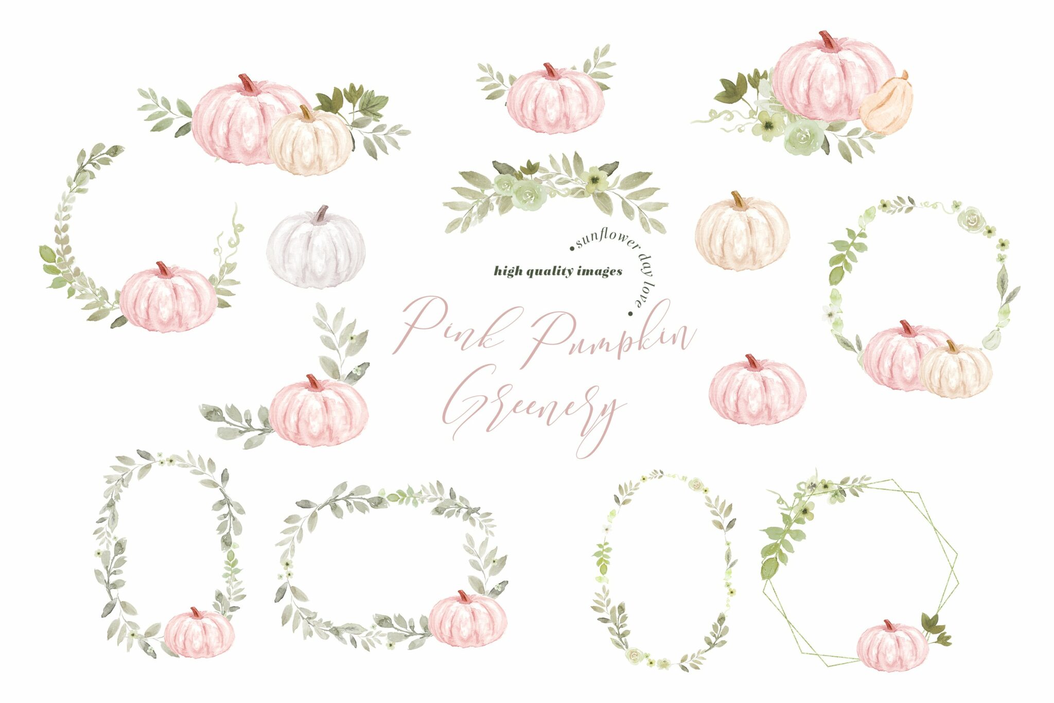 Pink Pumpkin Floral Greenery Clipart – MasterBundles