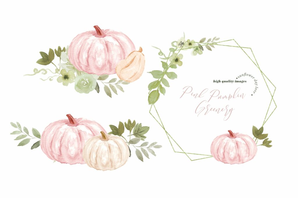 Pink Pumpkin Floral Greenery Clipart – MasterBundles