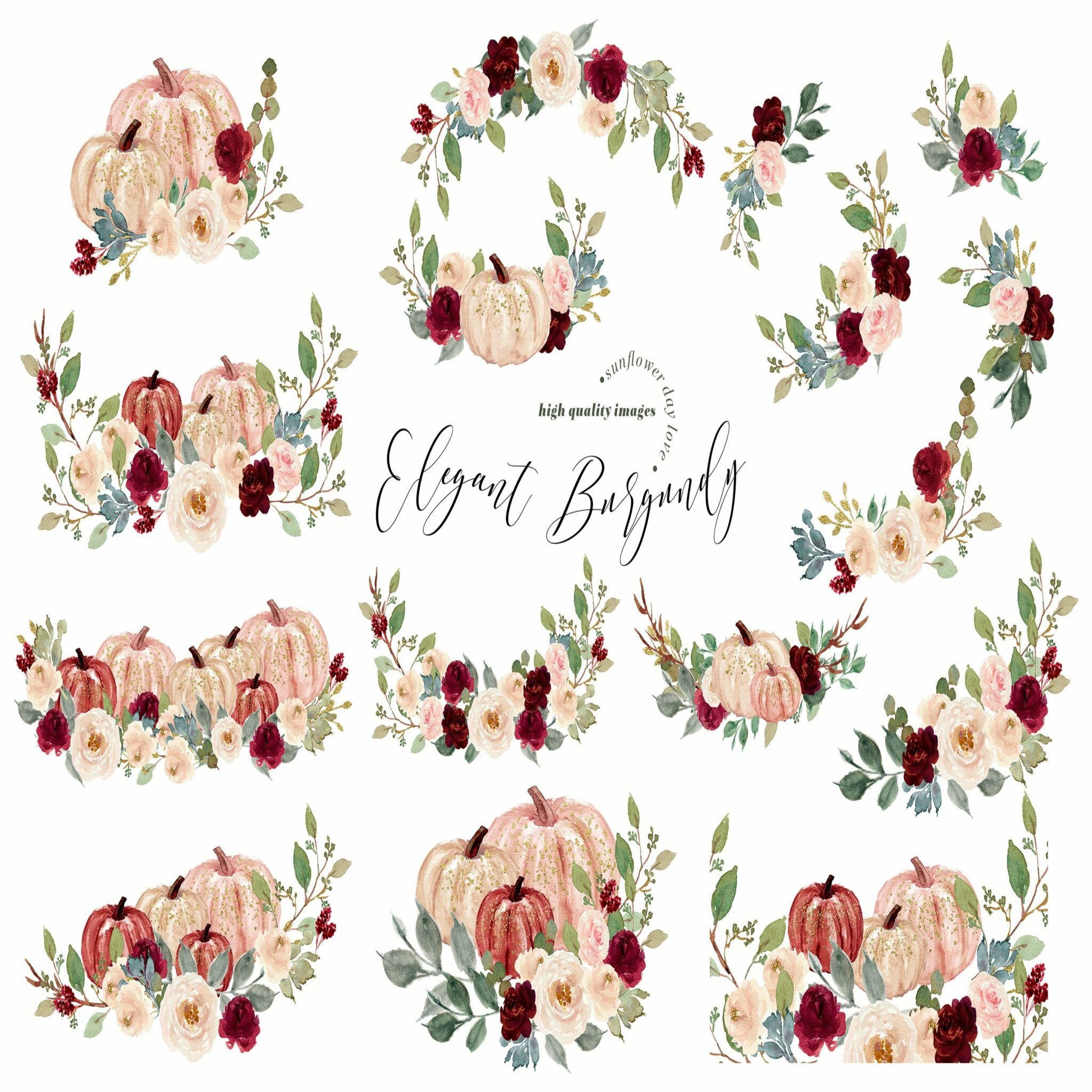 Burgundy Pumpkin Bundle Clipart – MasterBundles