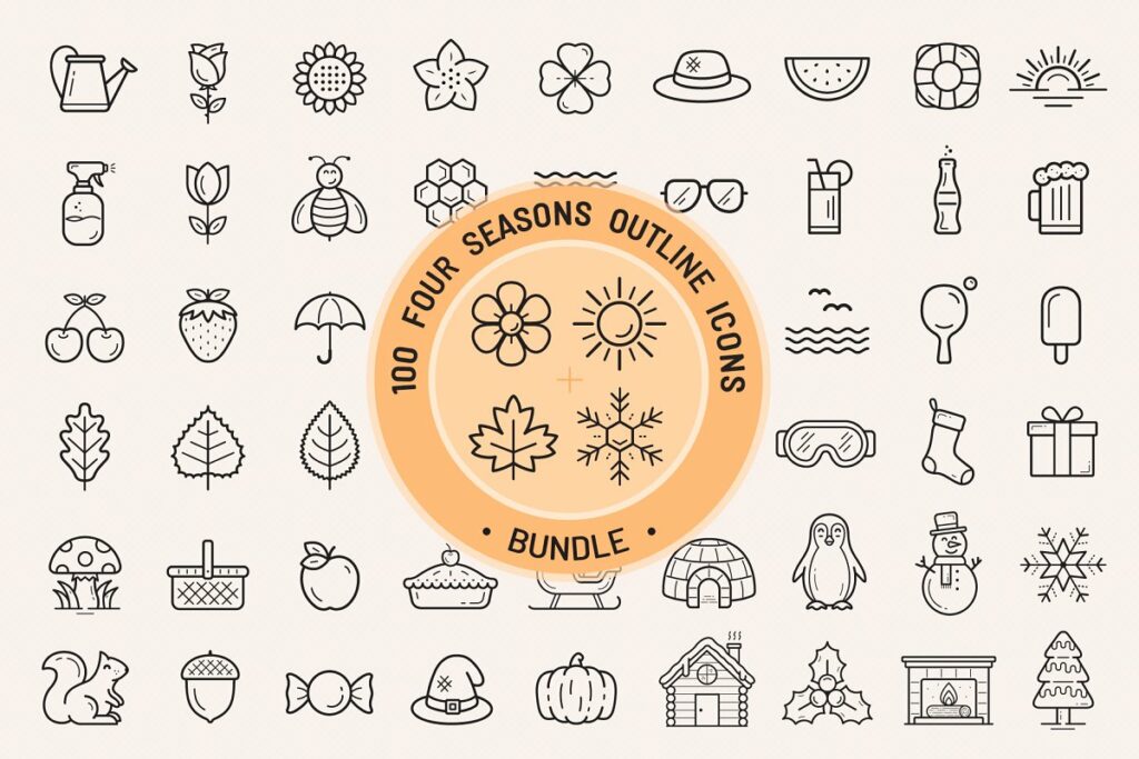 Four Seasons Outline Icons BUNDLE – MasterBundles