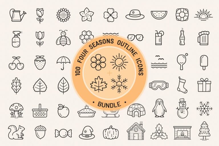 Four Seasons Outline Icons BUNDLE | Master Bundles