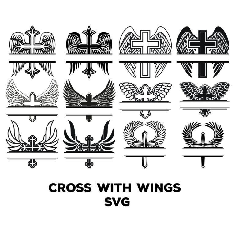 Cross with Wings SVG, Cross Svg, Angel Wings, Split Frames – MasterBundles