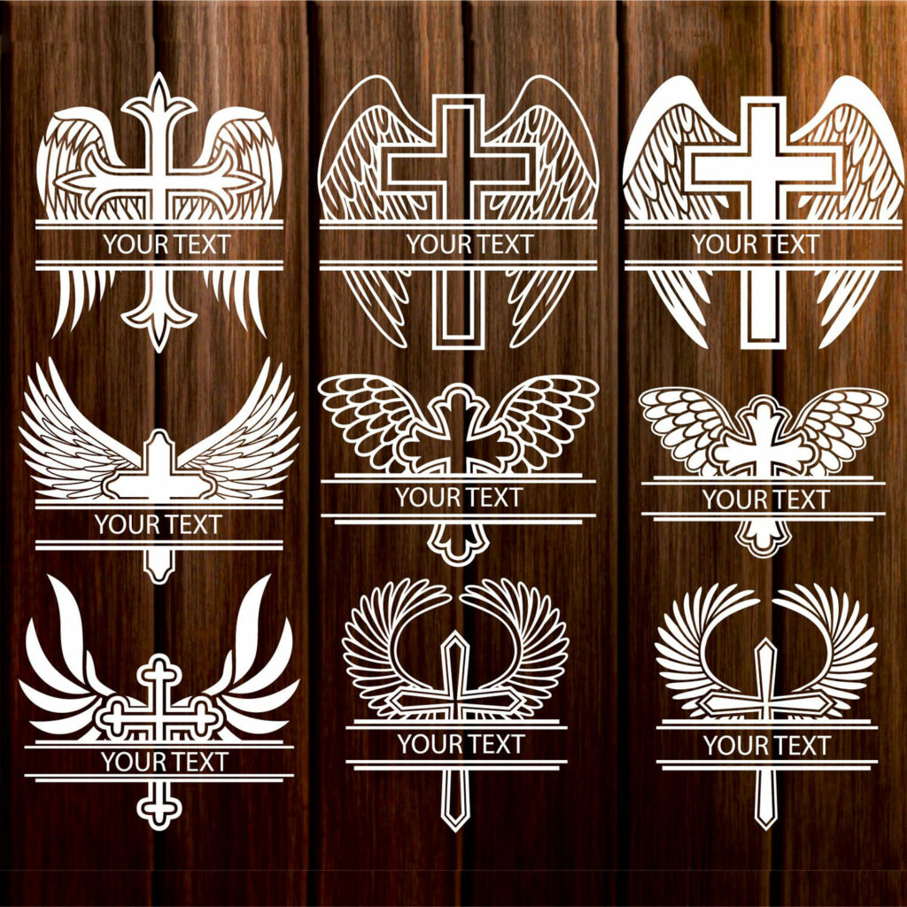 Cross with Wings SVG, Cross Svg, Angel Wings, Split Frames – MasterBundles