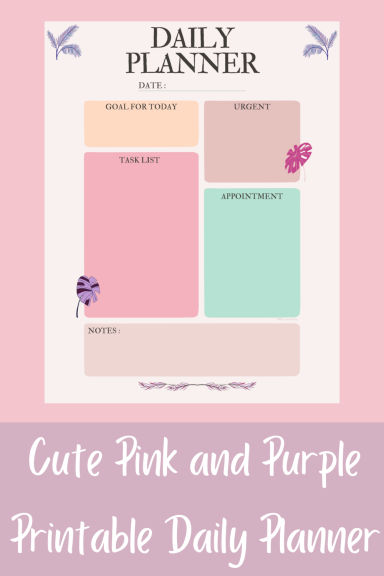 Cute Pink and Purple Printable Daily Planner - MasterBundles
