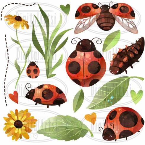 Watercolor Ladybug Clipart | MasterBundles