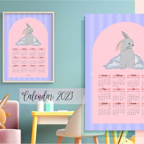 Calendar 2023 WITH CUTE RABBIT | MasterBundles