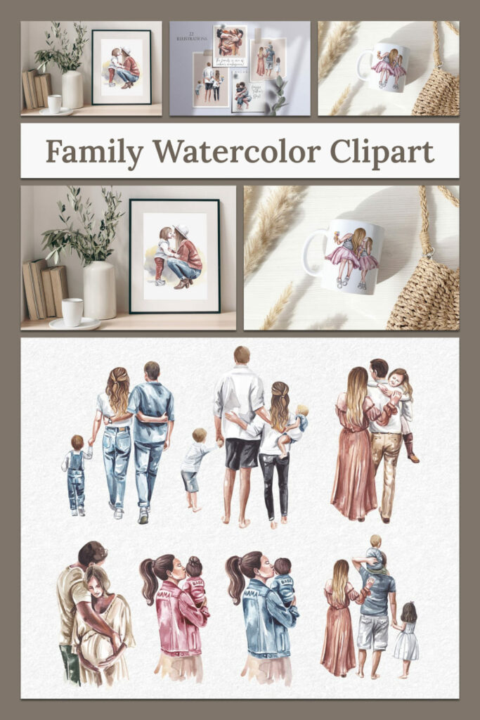 Family Watercolor Clipart | Master Bundles
