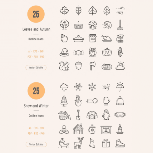 Four Seasons Outline Icons BUNDLE – MasterBundles