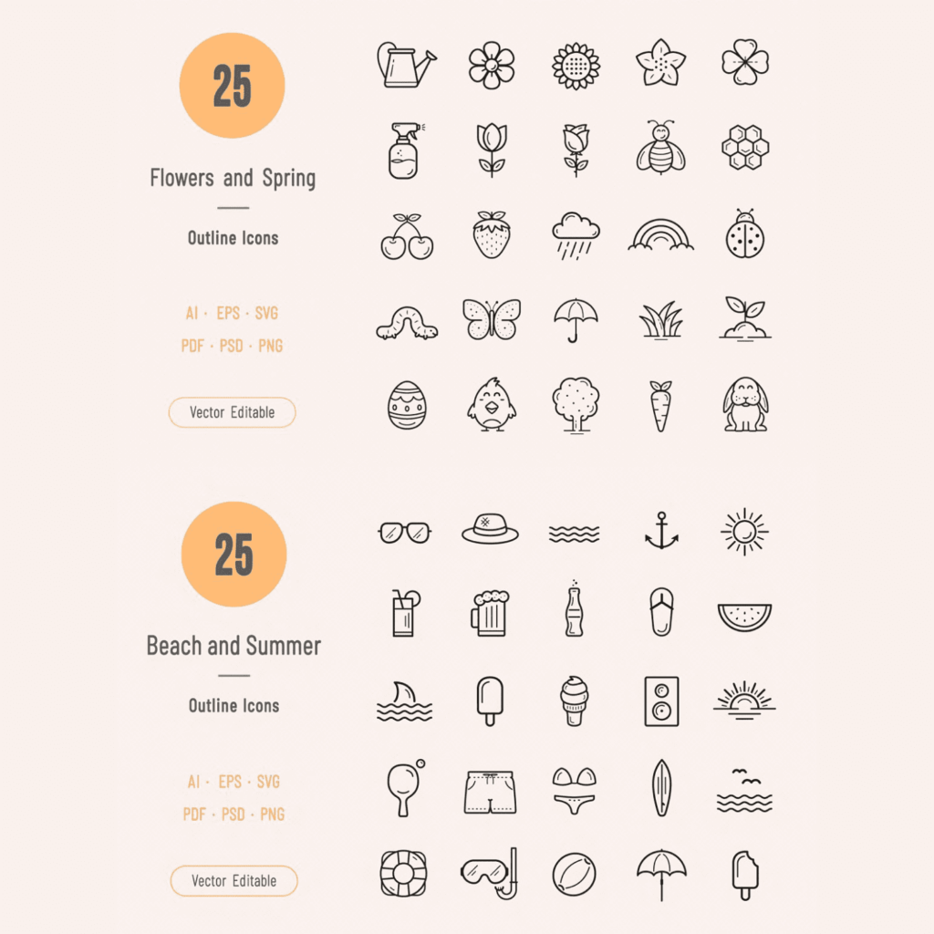 Four Seasons Outline Icons BUNDLE – MasterBundles