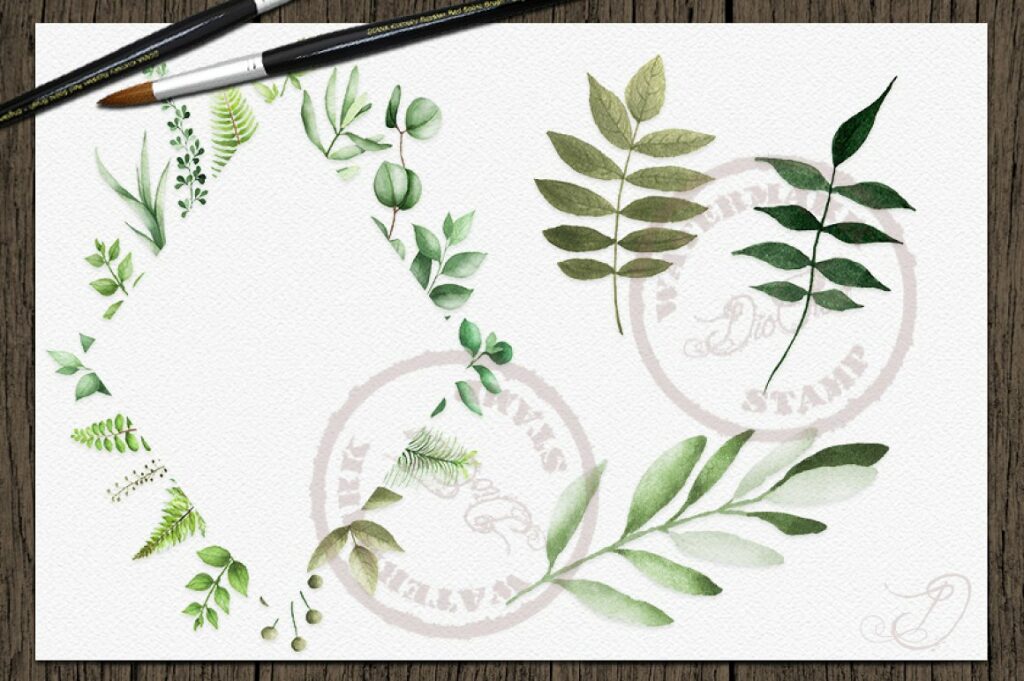 Greenery Watercolor Clipart Leaves – MasterBundles