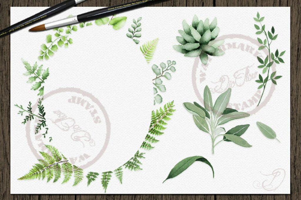 Greenery Watercolor Clipart Leaves – MasterBundles