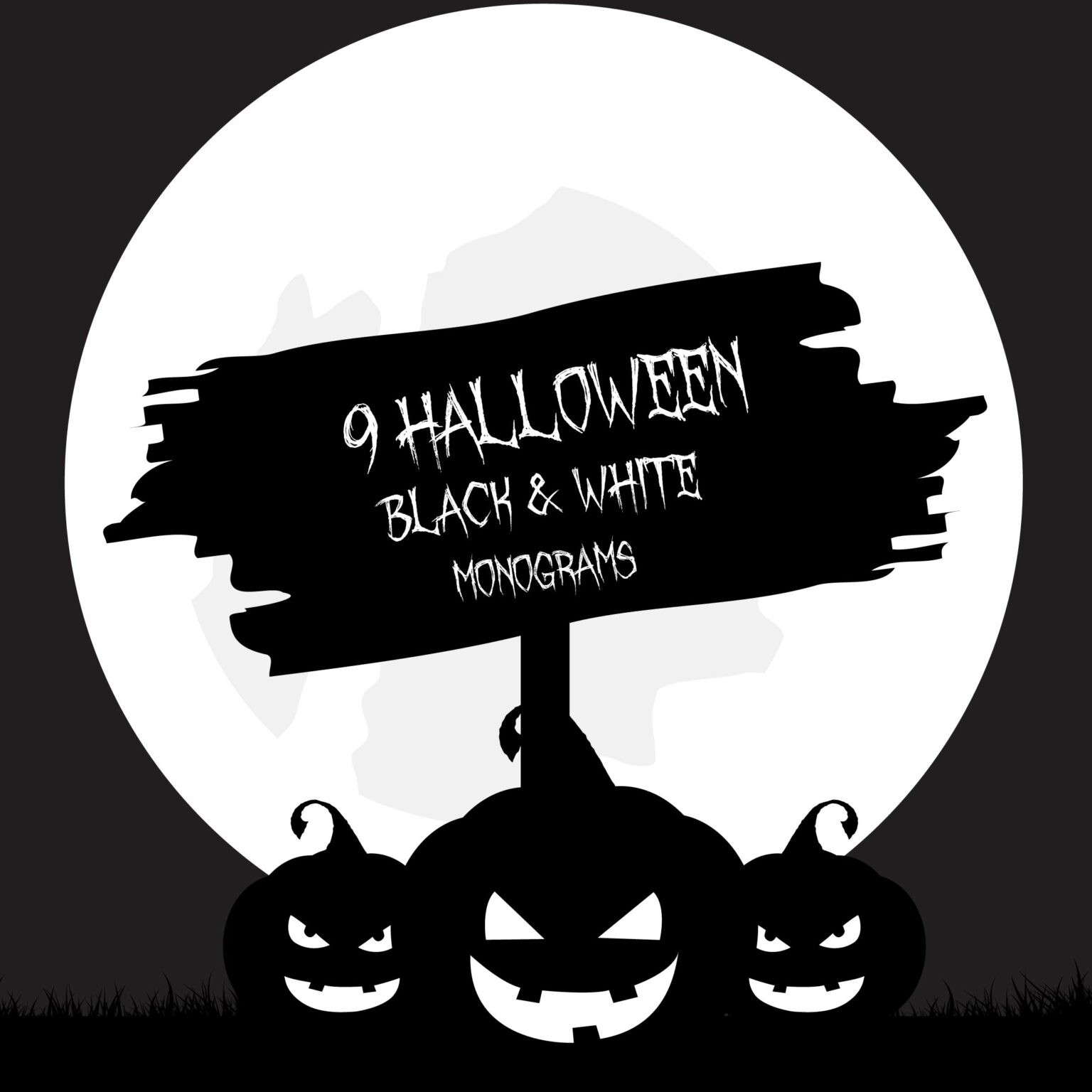 9 spooky black & white Halloween monograms - MasterBundles
