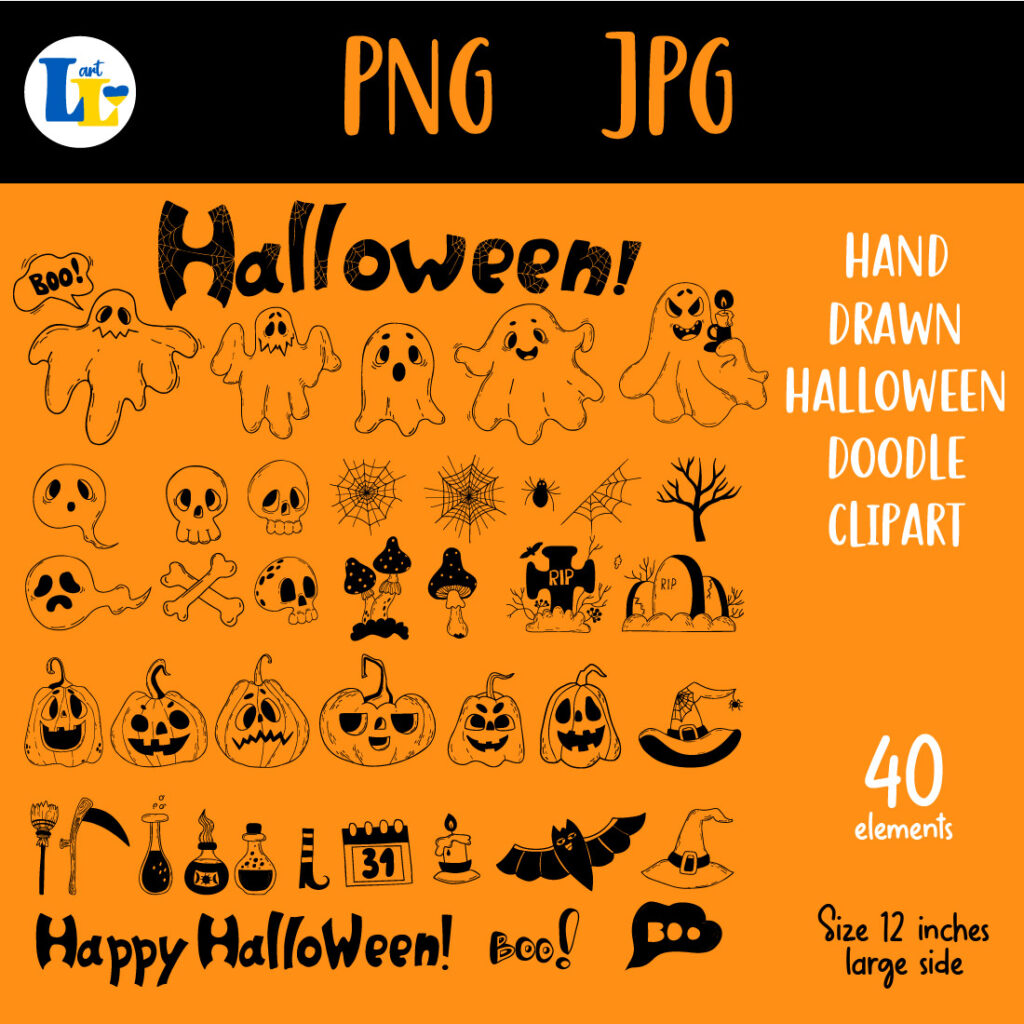 Halloween Hand Drawn Doodle Clipart - MasterBundles