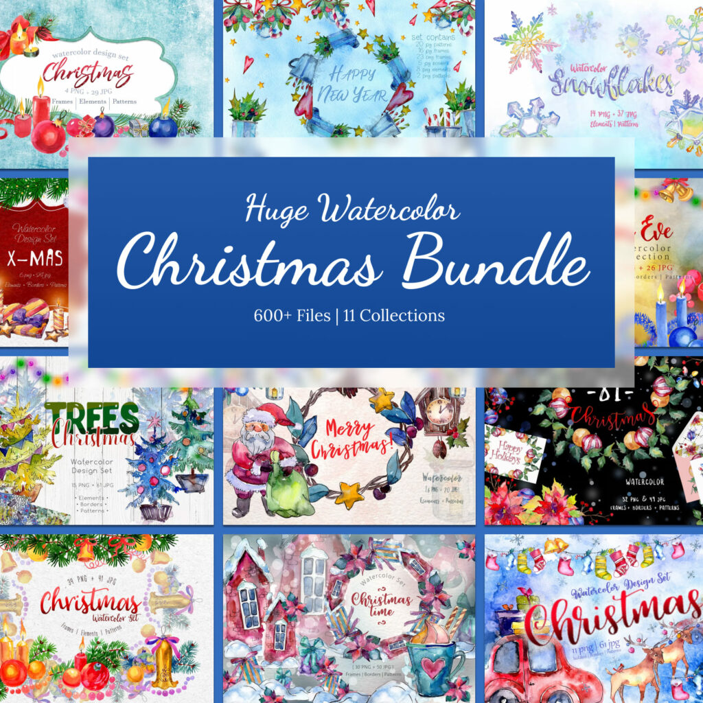 600+ Huge Watercolor Christmas Bundle – MasterBundles