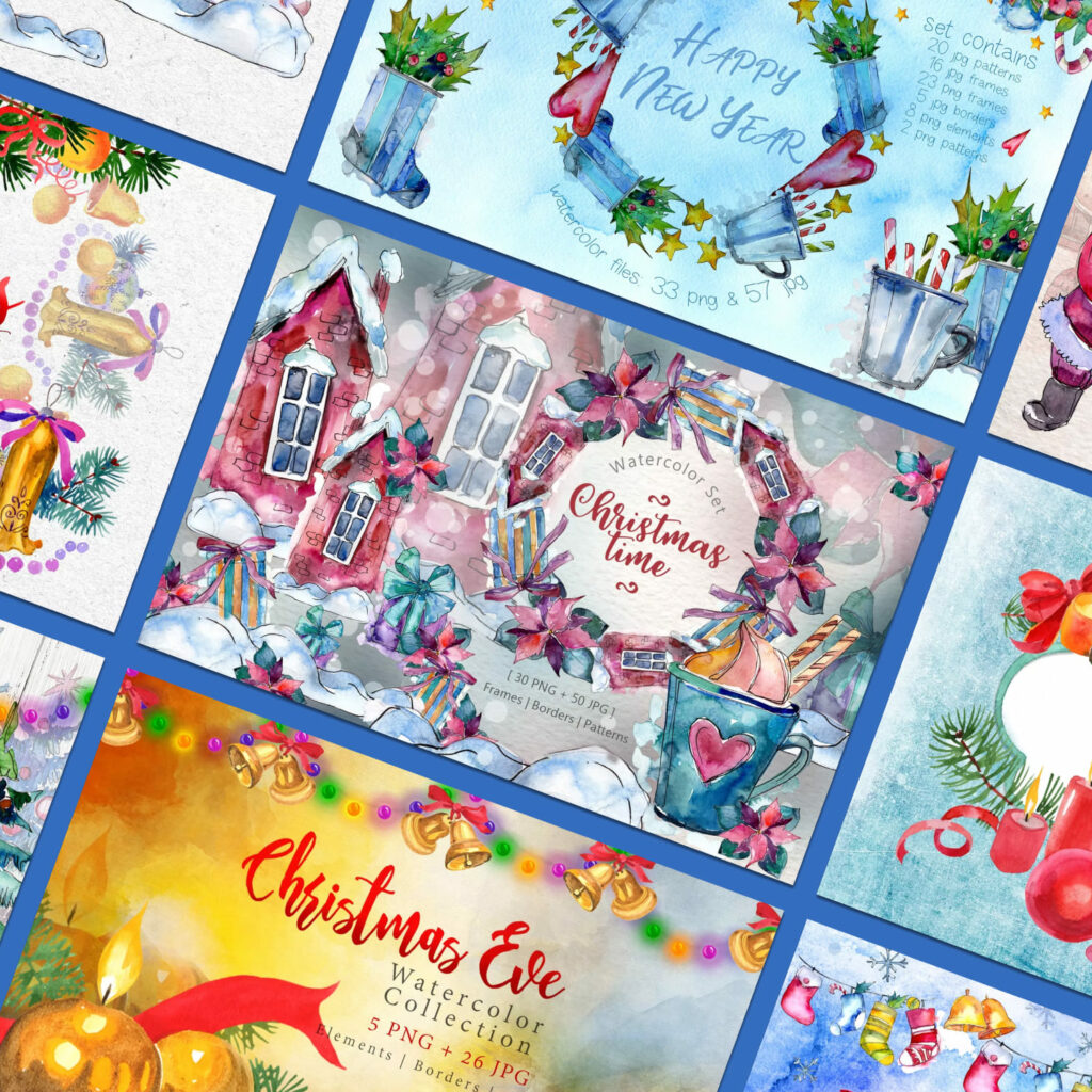 600+ Huge Watercolor Christmas Bundle – MasterBundles