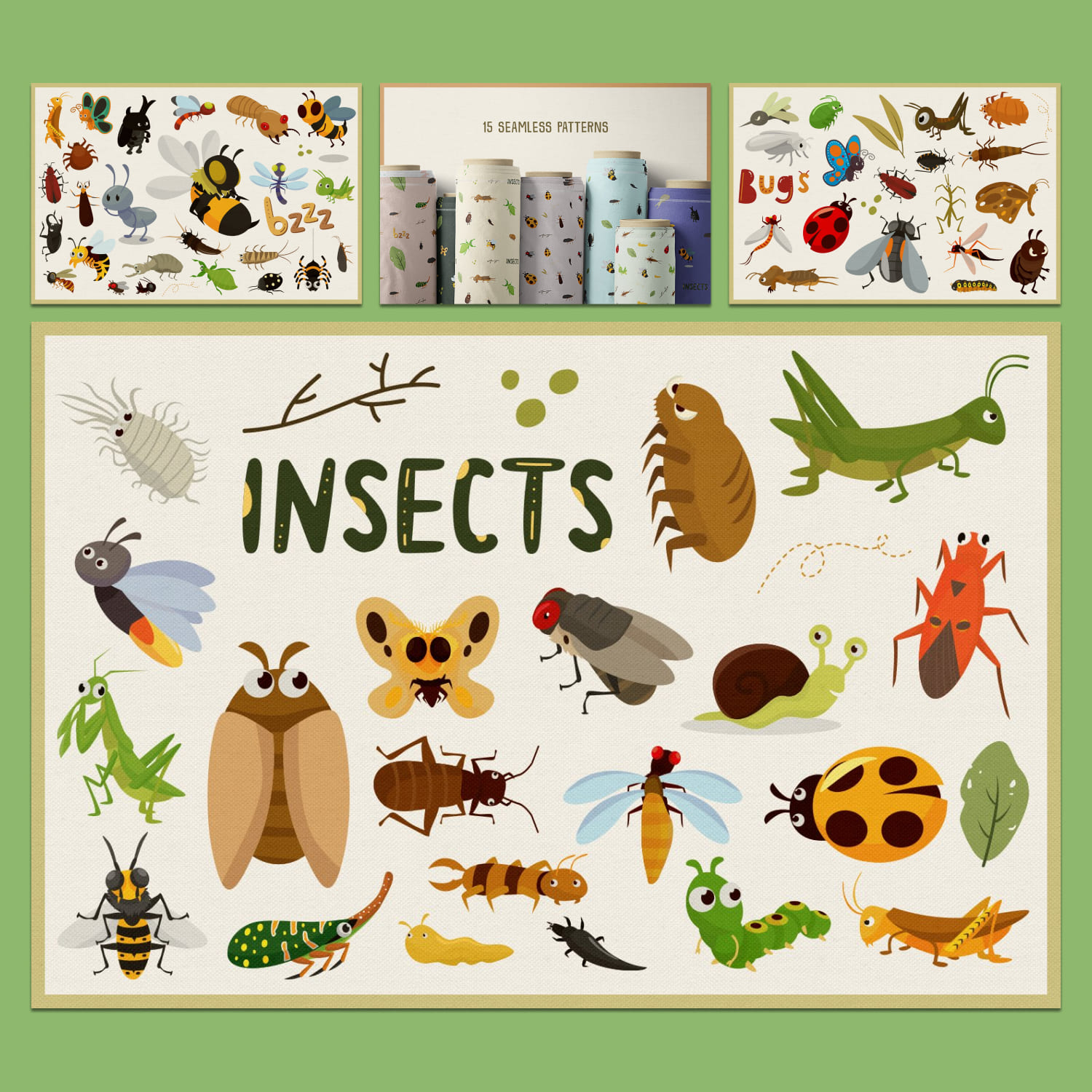 Insects and Bugs Vector Clipart & Seamless Patterns – MasterBundles