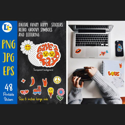 Retro Bundle funky hippy stickers|Printable digital sticker - MasterBundles