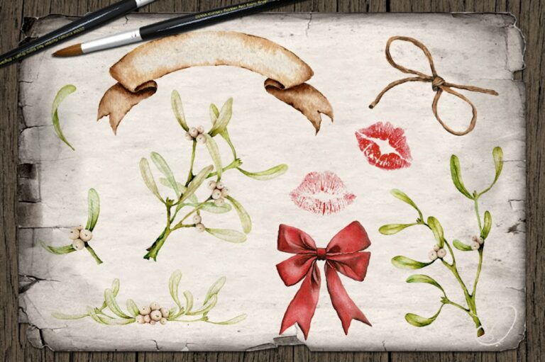 Mistletoe Watercolor Illustration – MasterBundles
