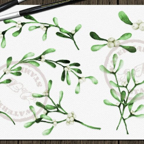 Mistletoe Watercolor Clip Art | Master Bundles