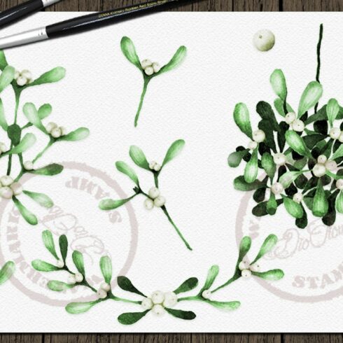 Mistletoe Watercolor Clip Art | Master Bundles