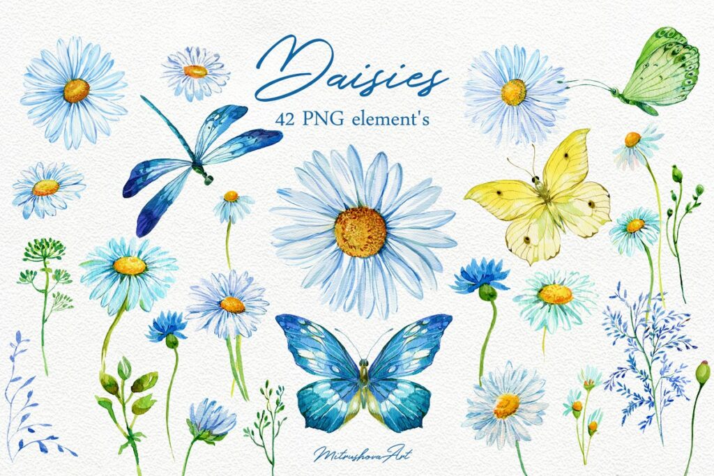 Daisy Clipart Watercolor – MasterBundles