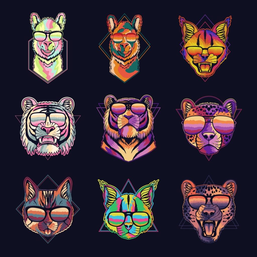 30 Animals colorful retro T-shirt designs - MasterBundles