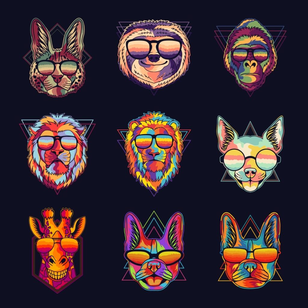 30 Animals colorful retro T-shirt designs - MasterBundles