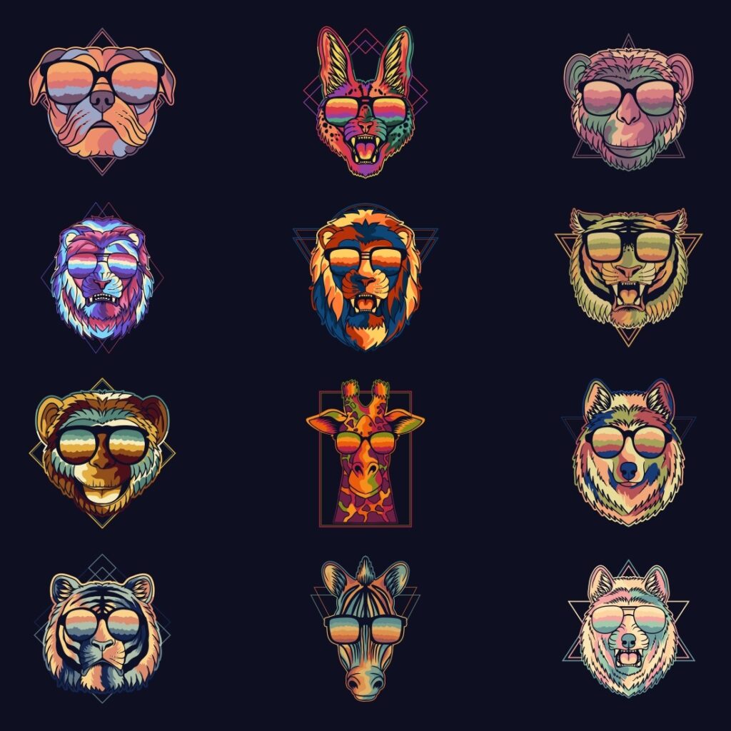 30 Animals colorful retro T-shirt designs - MasterBundles
