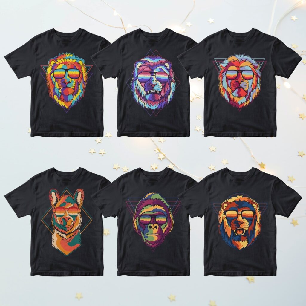 30 Animals colorful retro T-shirt designs - MasterBundles