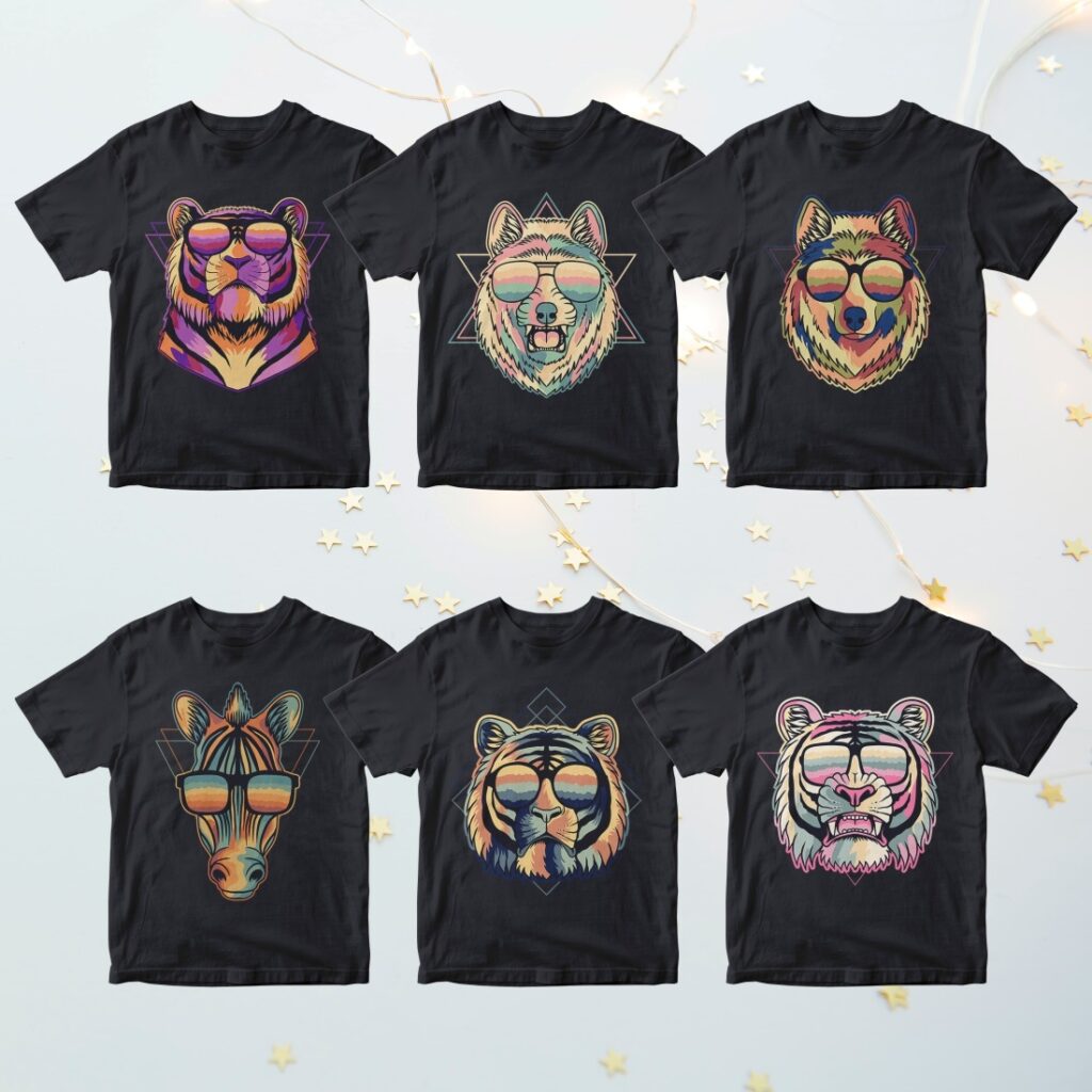 30 Animals colorful retro T-shirt designs - MasterBundles